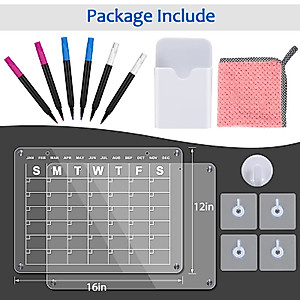 Acrylic Magnetic Dry Erase Board,MOOACE Adhesive Calendar Planner Board for Fridge and Wall Set of 2,Includes 6 Magnetic Markers with 3 Colors,Pen Holder,Clean Cloth and Self Adhesive Wall Hooks