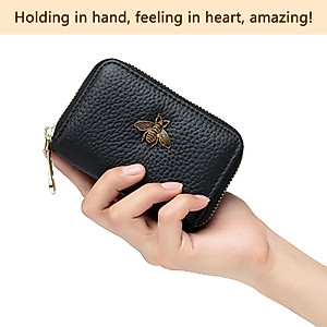 imeetu RFID Credit Card Holder, Small Leather Zipper Card Case Wallet for Women(Black)