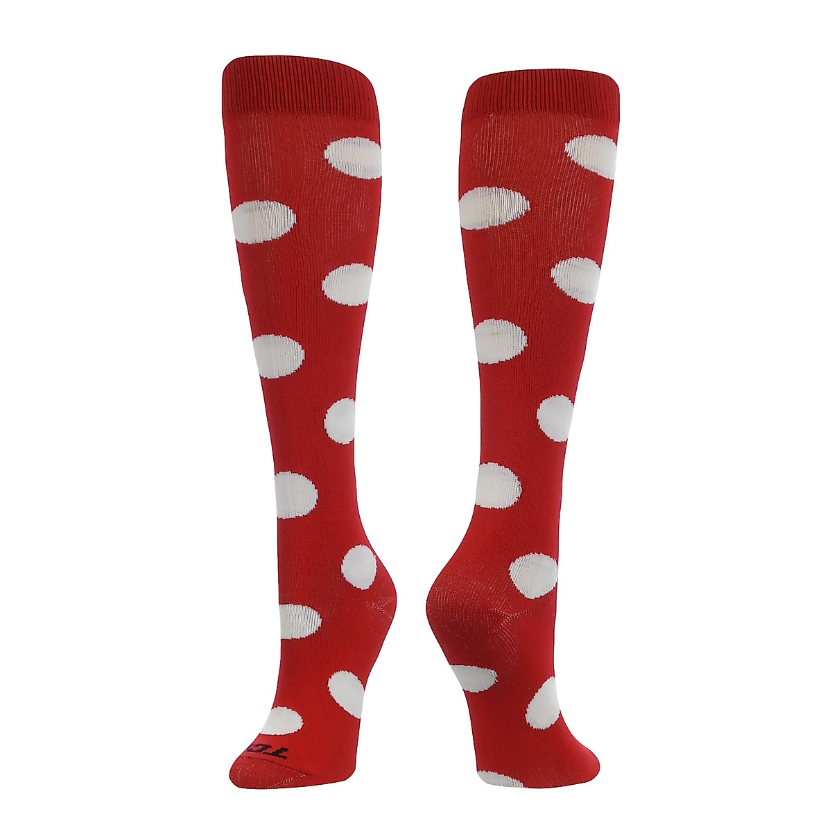 TCK Krazisox Polka Dot Over The Calf Socks (Scarlet/White, Small)