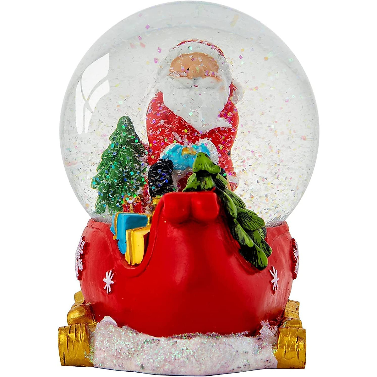 Celebright Christmas Musical Snow Globe - Plays 8 Songs Including Jingle Bells & Lights Up with Changing LED Colours - Large 14cm (Santa on a Sleigh Base)