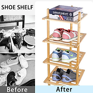 Tohomes 7-Tier Shoe Rack for Closet, Shoes Organizer Free Standing Shelf Entryway and Closet Hallway, Small Space Stackable Bamboo Multifunctional Racks Shoe Storage