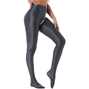 TiaoBug Womens Glossy Oil Yoga Pants Tights Training Sports Fitness Leggings Pantyhose Dark Grey XX-Large