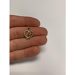 Ice on Fire Jewelry 10k Solid Gold Initial Pendant in Heart Frame with Diamond Cut Finish, Available in Different Letters of Alphabet Personalized Charm for Women (C)