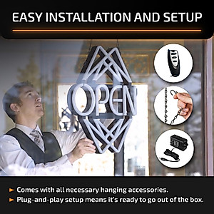 Open Sign with 49 Color Combinations, Stand Out! - Neon LED Open Sign for Business Window w Remote - Large Jumbo Bright LEDs Visible Day and Night - by Element Lux - 20 x 22in