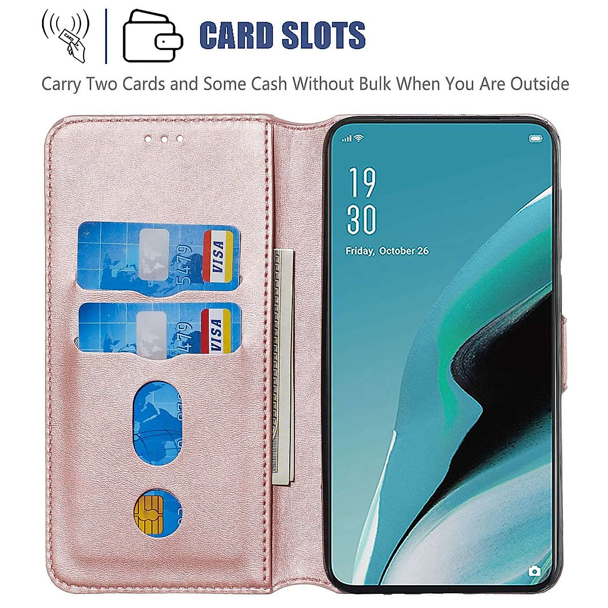 Case for Oppo Reno2 Z Wallet Case,with Card Holder Kickstand Magnetic Closure PU Leather Flip Case Cover for Oppo Reno2 Z 6.53" -Rose Gold