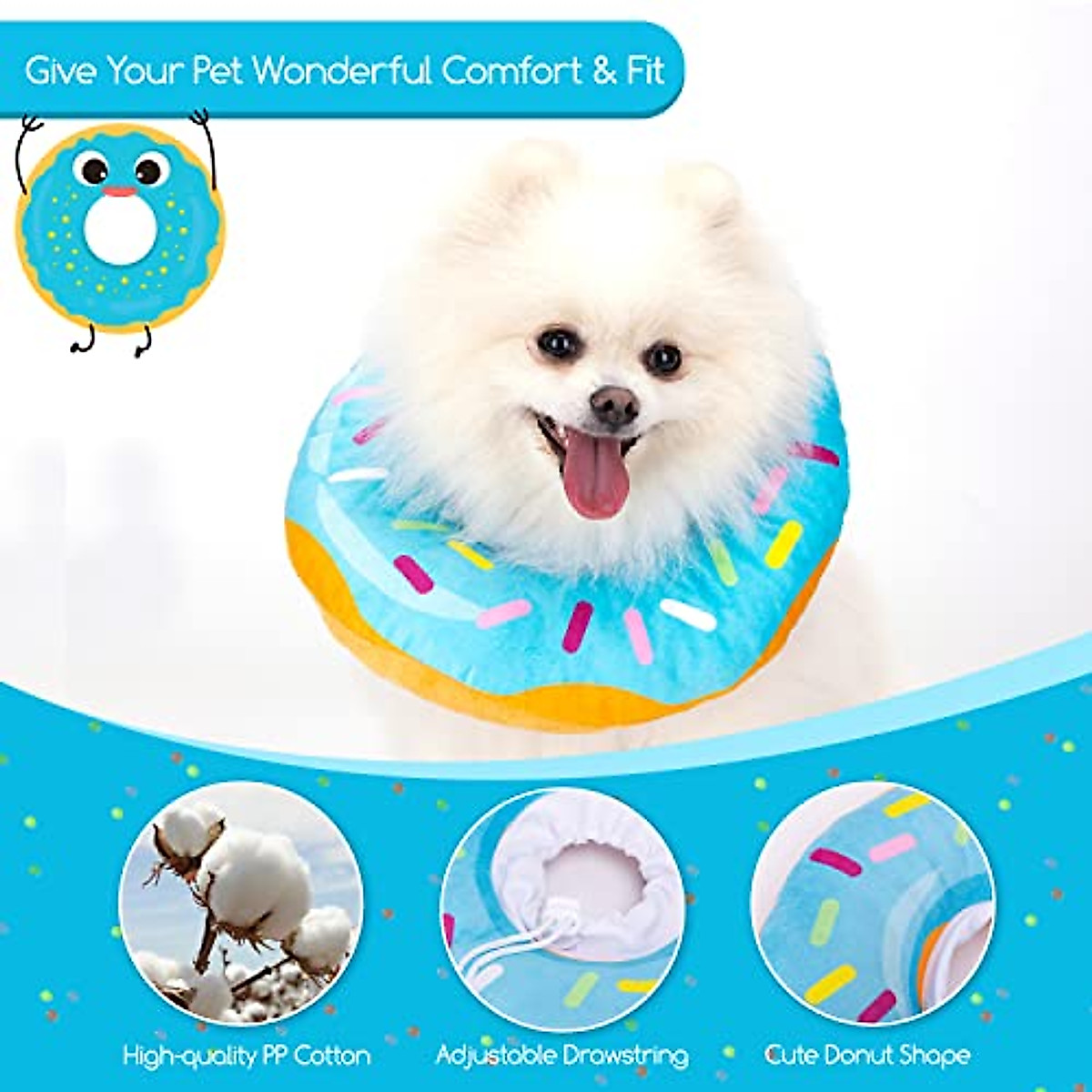 Cat Cone Collar Soft, Nobleza Adjustable Cute Donut Pet Recovery Collar for Wound Healing, Comfy Alternative Elizabethan Collar Medical Neck Pillow After Surgery for Cat, Kitty, Puppy, Small Dog