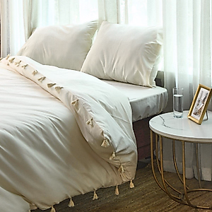 Folkulture Bed Linen Set, Queen - 100% Cotton Ultra Soft Duvet Cover, 3 Pieces Set with 2 Pillow Shams (Oatmeal, Solid)