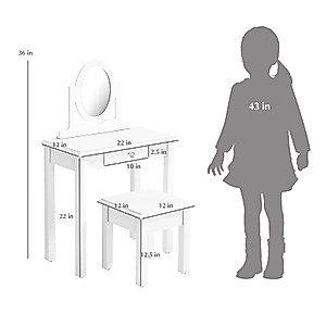 Kids Vanity - Little Girls Vanity Set with Mirror and Stool, Wooden 2 in 1 Toddler Vanity Makeup Desk Dressing Table with Detachable Top & Drawer, Princess Vanity Dresser Set for Little Girls, White