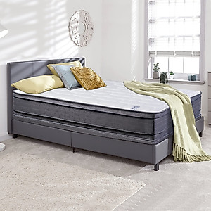 Mayton 13-Inch Firm Euro Top Double Sided Foam Encased Innerspring Mattress Set with 4" Split Wood Box Spring, Queen Black.