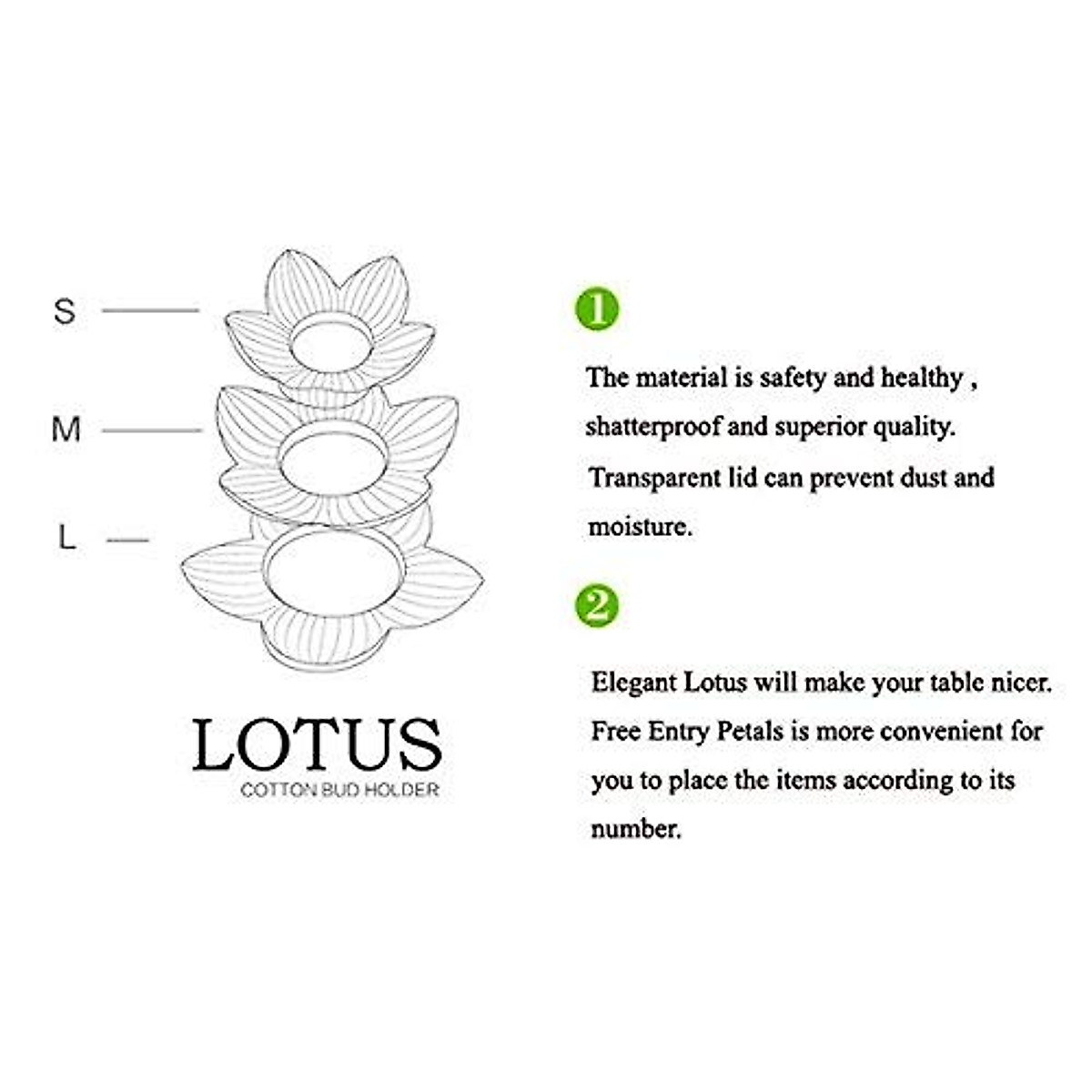 Bloss Lotus Cotton Swab Holder Cotton Swabs Bud Small QTips Box Toothpicks Container Flower Bathroom Decor - Black