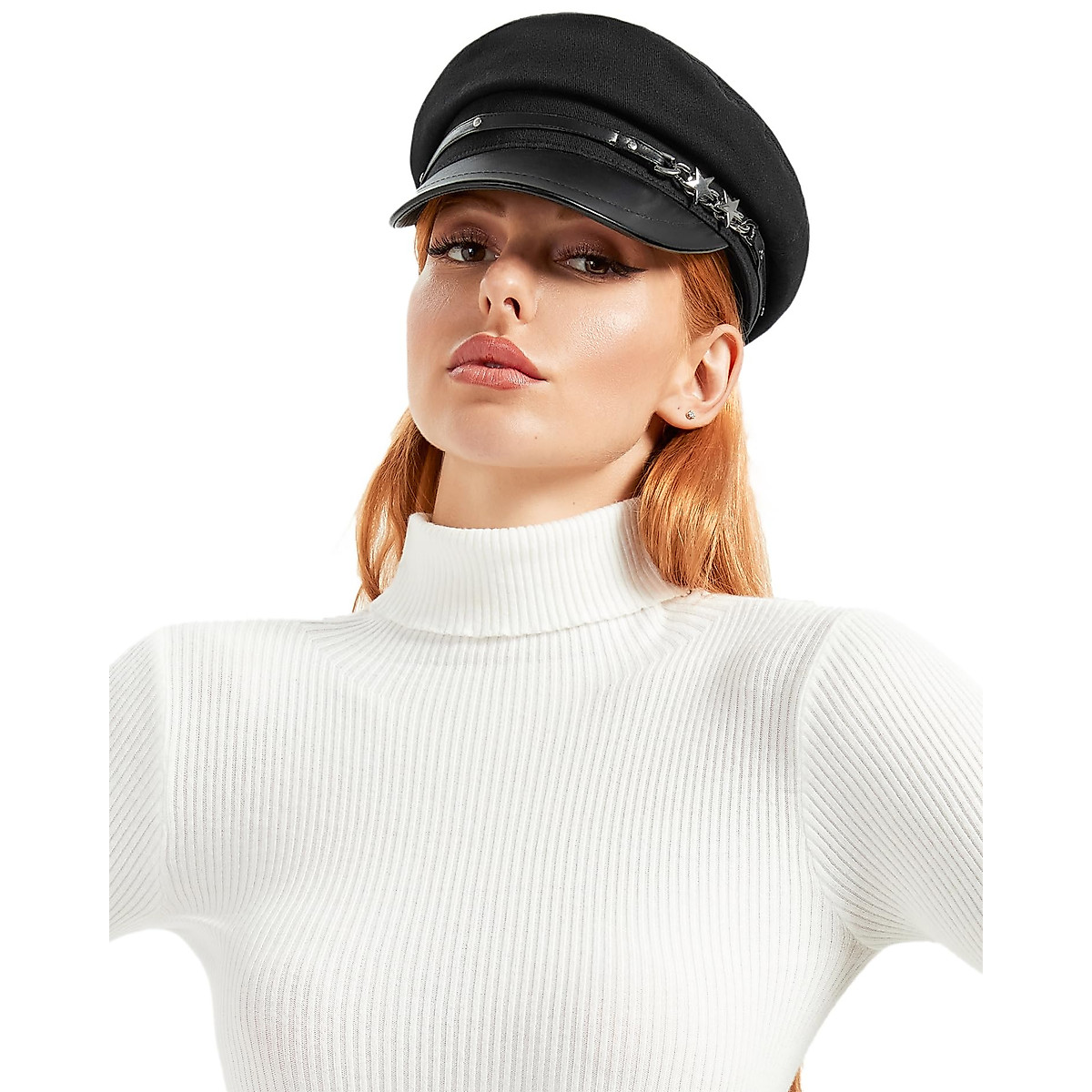 S.ROMZA Newsboy Hat for Women PU Leather Visor Fiddler Cabbie Cap Womens Painter Beret Hat,Adjustable 56-58CM (US, Alpha, Medium, Black)