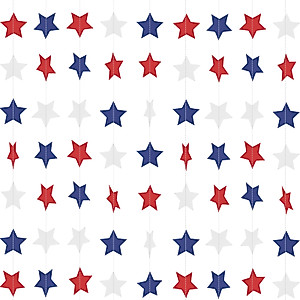 Patriotic Star Garland Banner Streamers Red White and Blue - 59 Ft 6 Strands - Patriotic Decorations for 4th of July, Independence Day, Labor Day, Veterans Day, Memorial Day