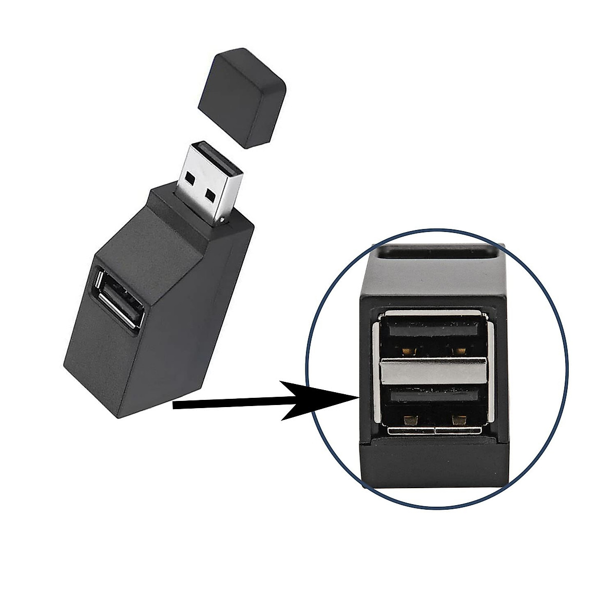 Faoyliye USB 2.0 Splitter,[2 Pack ] 3-Port USB 2.0 Hub High Speed Splitter, USB Splitter Adapter Portable for PC, Laptop -White Black