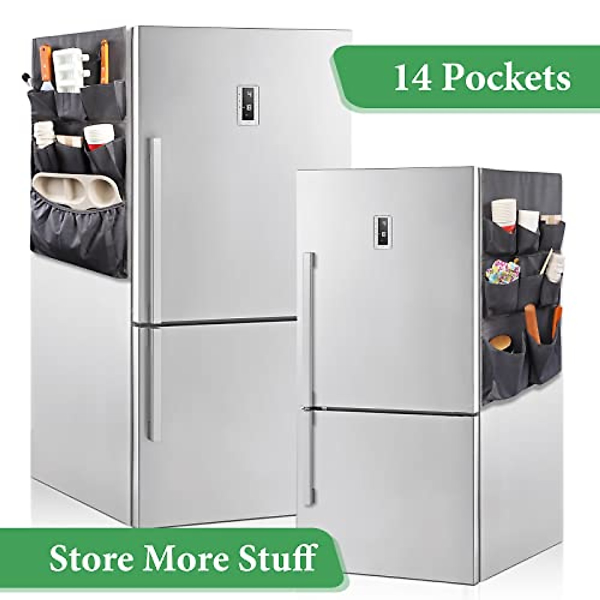Extended Mini Fridge Caddy Organizer, Mini Refrigerator Caddy Organizer Storage Bag, Dorm and Office Over the Fridge Caddy Organizer for Flatware, Utensils, Kitchen Tools and Paper Goods