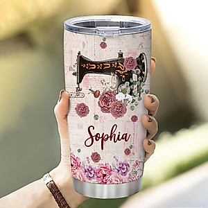 Hyturtle Personalized Gifts For Sewing Lover - Sewing Mechanic Nutrition Facts Custom Stainless Steel Tumbler 20 oz With Lid - Idea Quilting Crochet Lover Gifts For Women, Girl On Birthday, Christmas