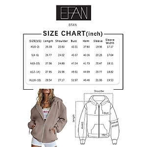 EFAN Women Zip Up Hoodies Oversized Sweatshirt Jacket 2024 Fall Fleece Cute Pullover Hooded Tops Teen Girls Casual Loose Fit Y2k Trendy Fashion Gym Clothes Outfits Grey XS