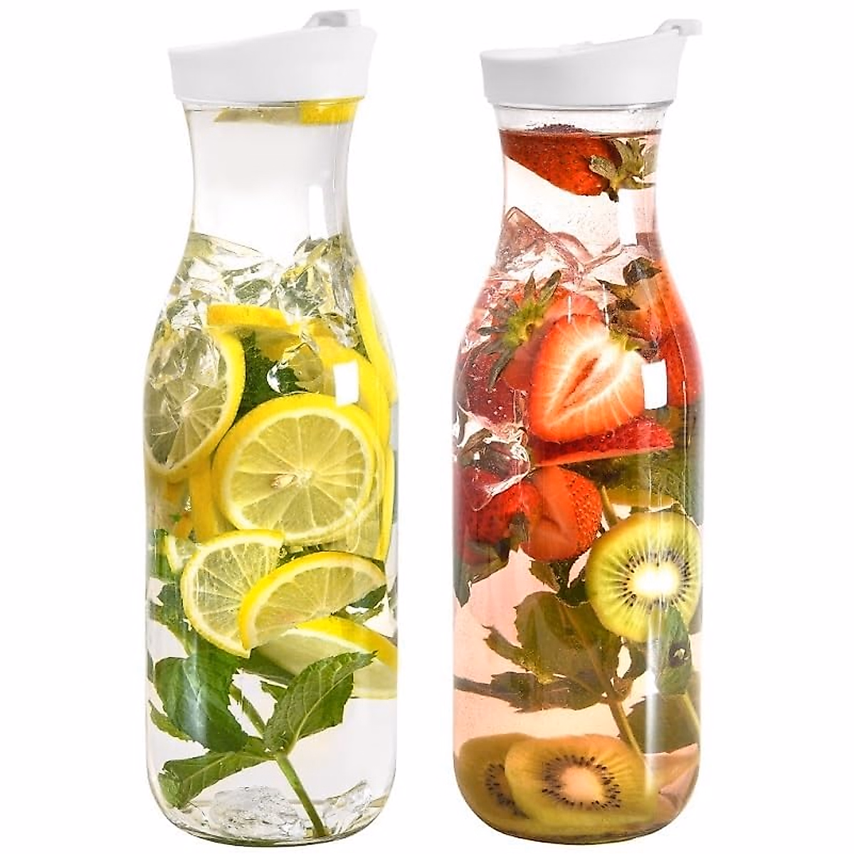 DilaBee Plastic Water Pitcher With Lid Round Carafe Pitchers for drinks, Milk, Smoothie, Iced Tea, Mimosa Bar - BPA-Free - Not Dishwasher Safe (2-Pack, 50 Ounce)