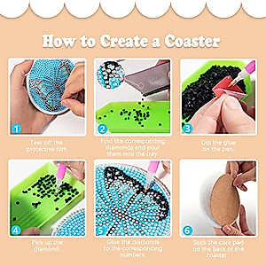 MVVMTOP 6 Pcs Diamond Painting Coasters with Dimensional Holder, DIY Non-Slip Cat Coaster Diamond Art Kits for Beginners, Kids and Adults Craft Supplies