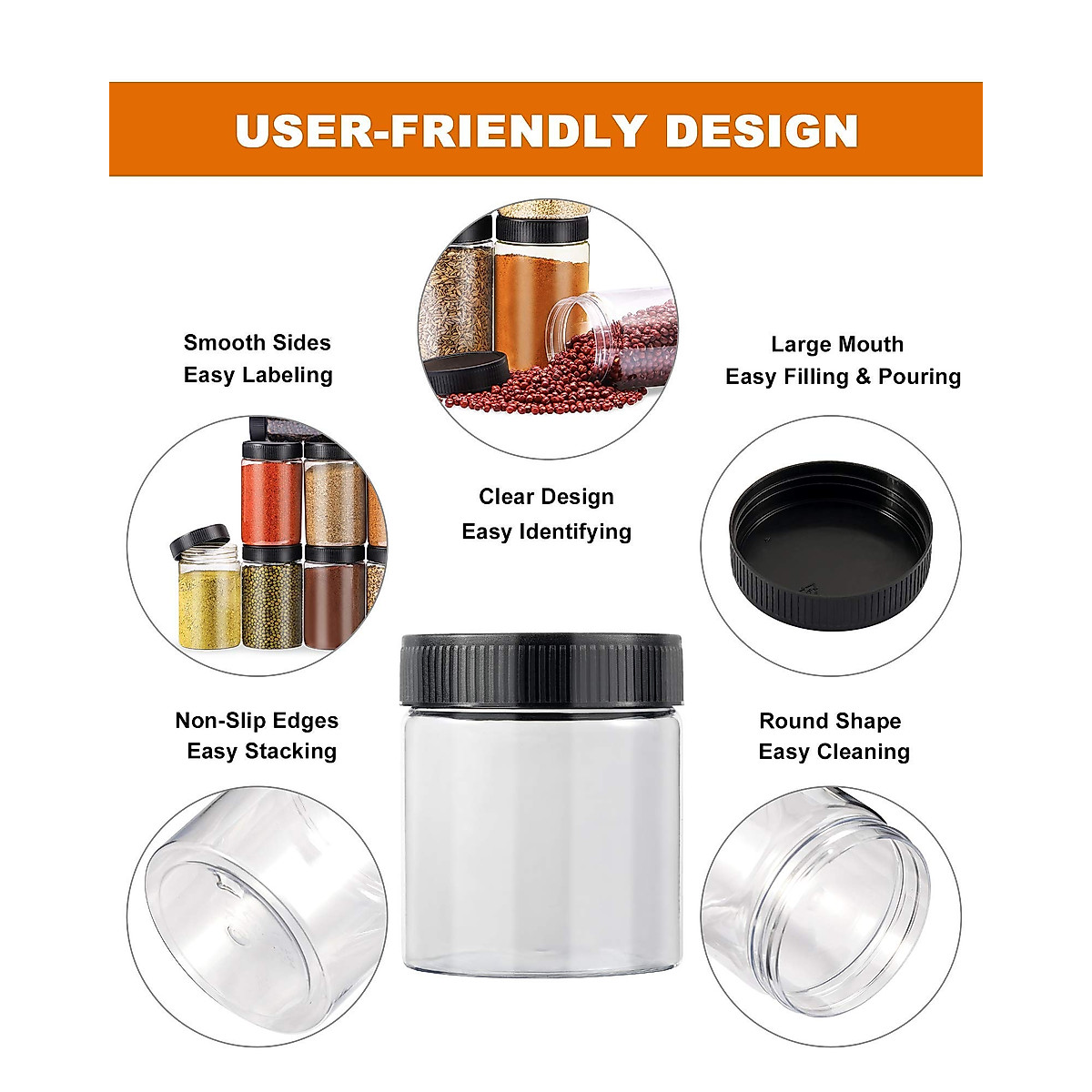 Plastic Jars With Lids Slime Containers 8oz-30 Pack-Leakproof Round Plastic Containers for Kitchen Pantry-Ideal For Home Storage-With 30 Chalkboard Stickers