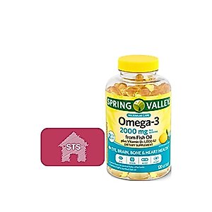 Spring Valley Omega-3 from Fish Oil 2000 mg, Maximum Care, 120 Count + STS Fridge Magnet.