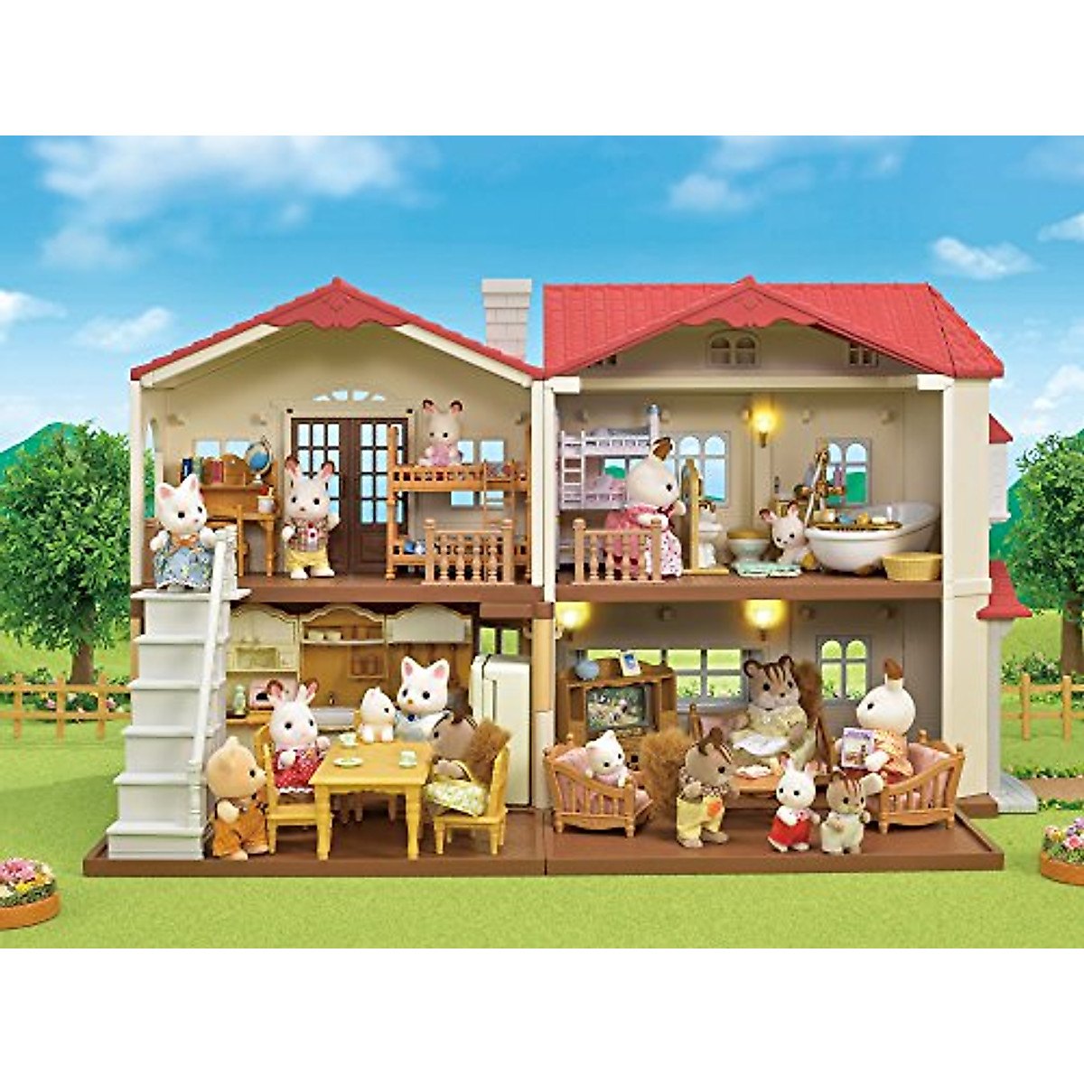 Calico Critters Red Roof Country Home - Dollhouse Playset with Figures, Furniture and Accessories for Ages 3+