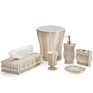 Creative Scents Bathroom Trash Can - Decorative Bathroom Wastebasket - Durable Beige Waste Bin - Space Friendly Waste Basket for Bathroom, Bedroom, Powder Room Or Living Room Decor (Victoria)