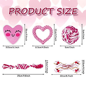 Whaline 5 Pack Valentine's Day Dog Toy Kit Puppy Chew Pink Heart Squeak BoneBall Shaped Cotton Rope Chewing for Small Medium Puppy Teeth Cleaning Supplies