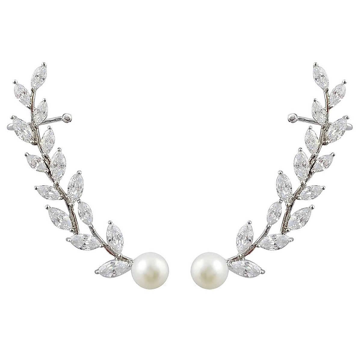 SELOVO Ear Cuff CZ Crystal Simulated Pearl for Pierced Ear Climber Wrap Earrings Silver Tone