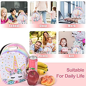 Unicorn Lunch Bag - Neoprene Insulated Lunch Box for Girls School Picnic Shopping Lunch Handbag Waterproof Reusable Lunch Tote Bag Gourmet Tote with Zipper