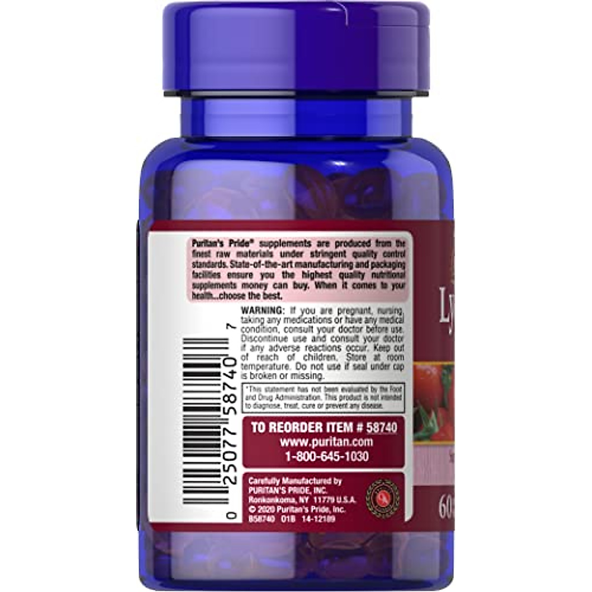 Lycopene Softgel 20 Mg, Promotes Prostate and Heart Health, 60 Count by Puritan's Pride