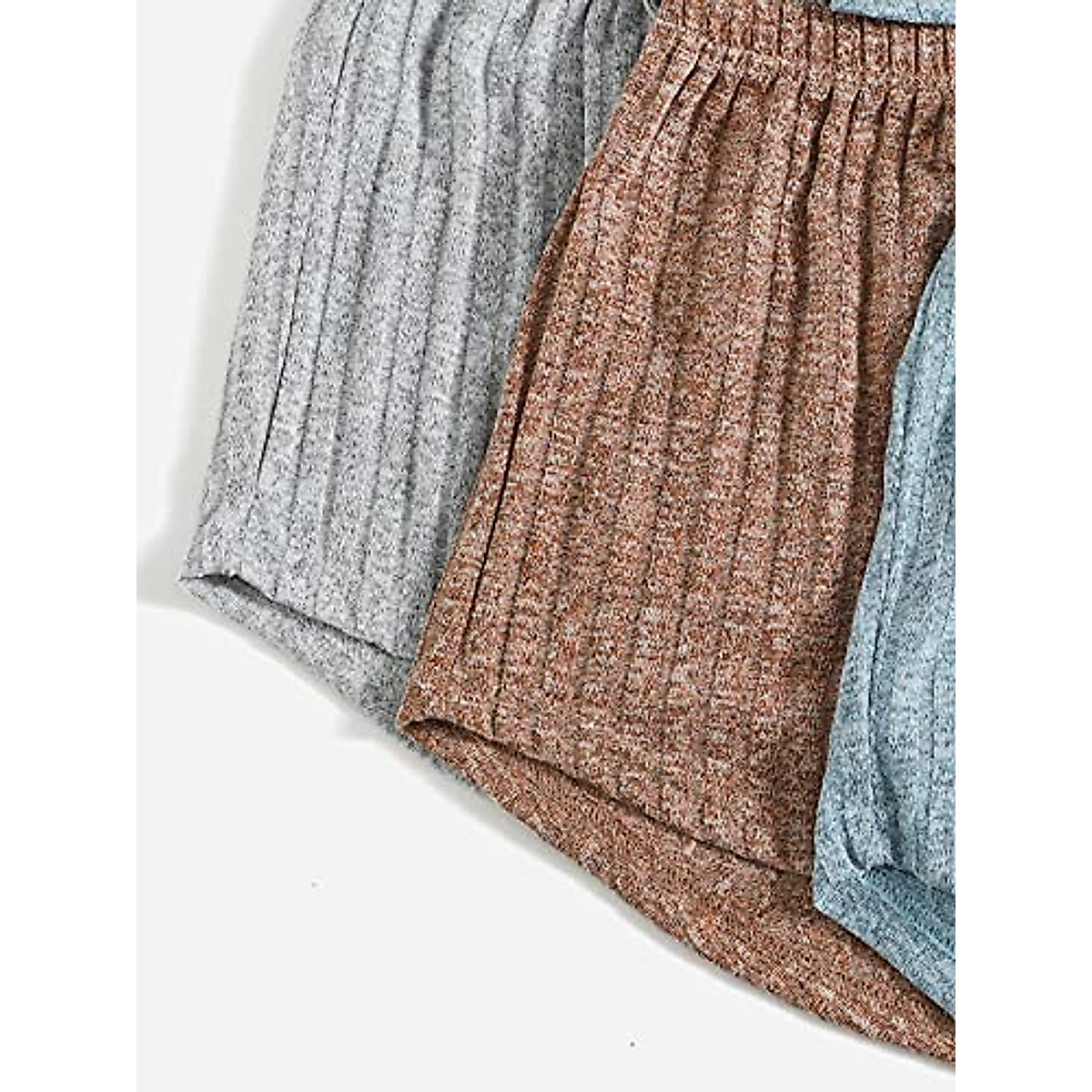 SheIn Women's 3 Sets Rib Knit Lounge Set Crop Cami Top and Tie Front Shorts Sleepwear Pajama Set Multicoloured Medium