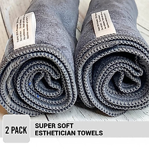 BeautyClothCo Esthetician Towels for Facials - Pack of 2 Facial Towels - Mask Removing Face Wrap - Perfect for Spa, Salon, & at-Home Skincare - Super Soft Microfiber Face Towel Set - Grey