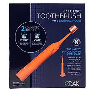 Ooak Electric Toothbrush with 5 Brushing Modes with 2 Advanced Heads - Coral