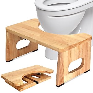 Foldable Toilet Potty Stool for Adults, 7" Wood Portable Squatting Poop Foot Stool, Bathroom Non-Slip Toilet Assistance Step Stool - Giftsfor Kids Seniors(7" Natural Color)