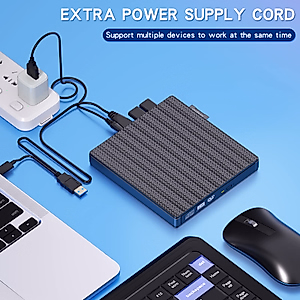 aelrsoch External CD/DVD Drive for Laptop DVD Driv with SD Card Slots Reader and 4 USB Ports, USB 3.0 Type-C CD/DVD Burner External Disk Drive Optical Compatible with Laptop Mac PC Windows 11/10/8/7