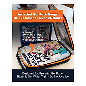 Quick 10 Insulated Carrying Case Cooler Bag for Beers, Wine and Beach - Open Flap to Quick Access 10 Cans - Includes Large Below Zero Gel ICE Pack Cools for 24 Hours - Perfect for Drinks, Beverages