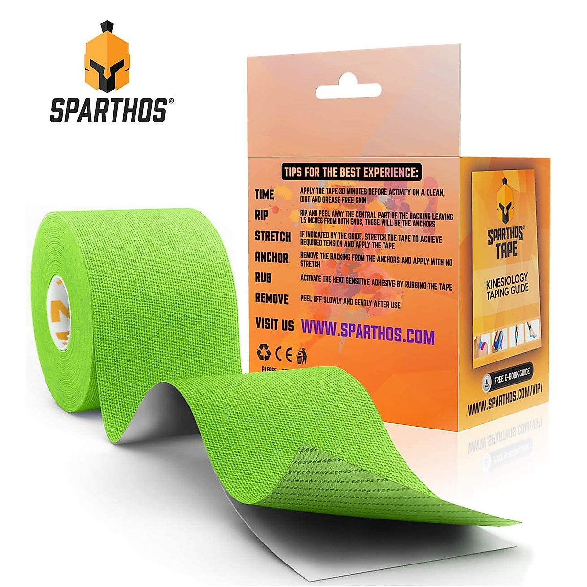Sparthos Kinesiology Tape [Lime Green - 16.4ft Uncut Roll] x Ice Packs for Injuries [Size Medium + Cover]
