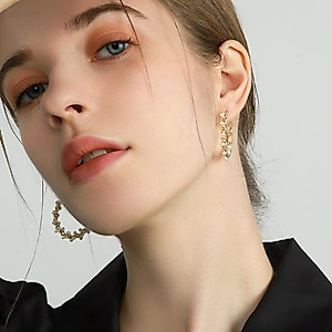 Kemstone Gold Hoop Earrings, 925 Silver Post Freshwater Pearls Hoop Earrings for Women