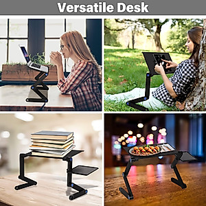 TRY & DO Adjustable Laptop Stand for Couch, Bed, Aluminum Portable Lap Desk, Foldable Ergonomic Laptop Desk with Heat Emission Hole & Detachable Mouse Pad