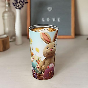 GTKSYNVE Reusable Coffee Mug with Lid and Handle, Easter Colorful Eggs Tumbler for Hot & Cold Drinks 16oz Stainless Steel Insulated Coffee Tumblers Double Wall Vacuum Thermal Cup