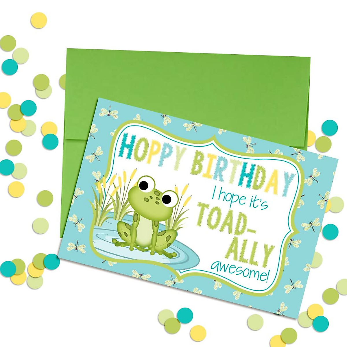 TOAD-ALLY Awesome Frog Birthday Pun Themed Single (1) All Occasion Blank Birthday Card To Send To Friends & Family, 4"x 6" (when folded) Fill In Greeting Note Card by AmandaCreation