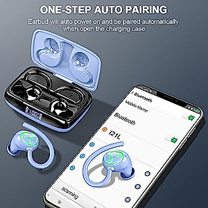 Wireless Earbud Bluetooth 5.3 Headphones Sport Earphones in Ear 48H Playback Stereo Noise Cancelling Earbud with Dual Mic LED Display, Over-Ear Earhooks Ear Buds IP7 Waterproof Headset for Running Gym