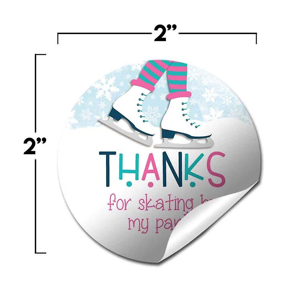 Ice Skating-Themed Thank You Sticker Labels for Girls, 40 2" Party Circle Stickers by AmandaCreation, Great for Party Favors, Envelope Seals & Goodie Bags