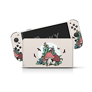 Tacky Design Mushroom Skin Compatible with Nintendo Switch OLED Skin Wrap Cover, Kawaii Beige Skin for Nintendo Switch OLED Stickers, Premium Vinyl 3M Full Wrap Decal