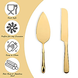 Terra Artisan Gold Cake Cutting Set (2 Pieces), Stainless Steel, Elegant Cake Cutting Set for Wedding, Cake Knife and Server set, Perfect For Wedding, Bridal Shower, Graduation, All in a Giftable Box