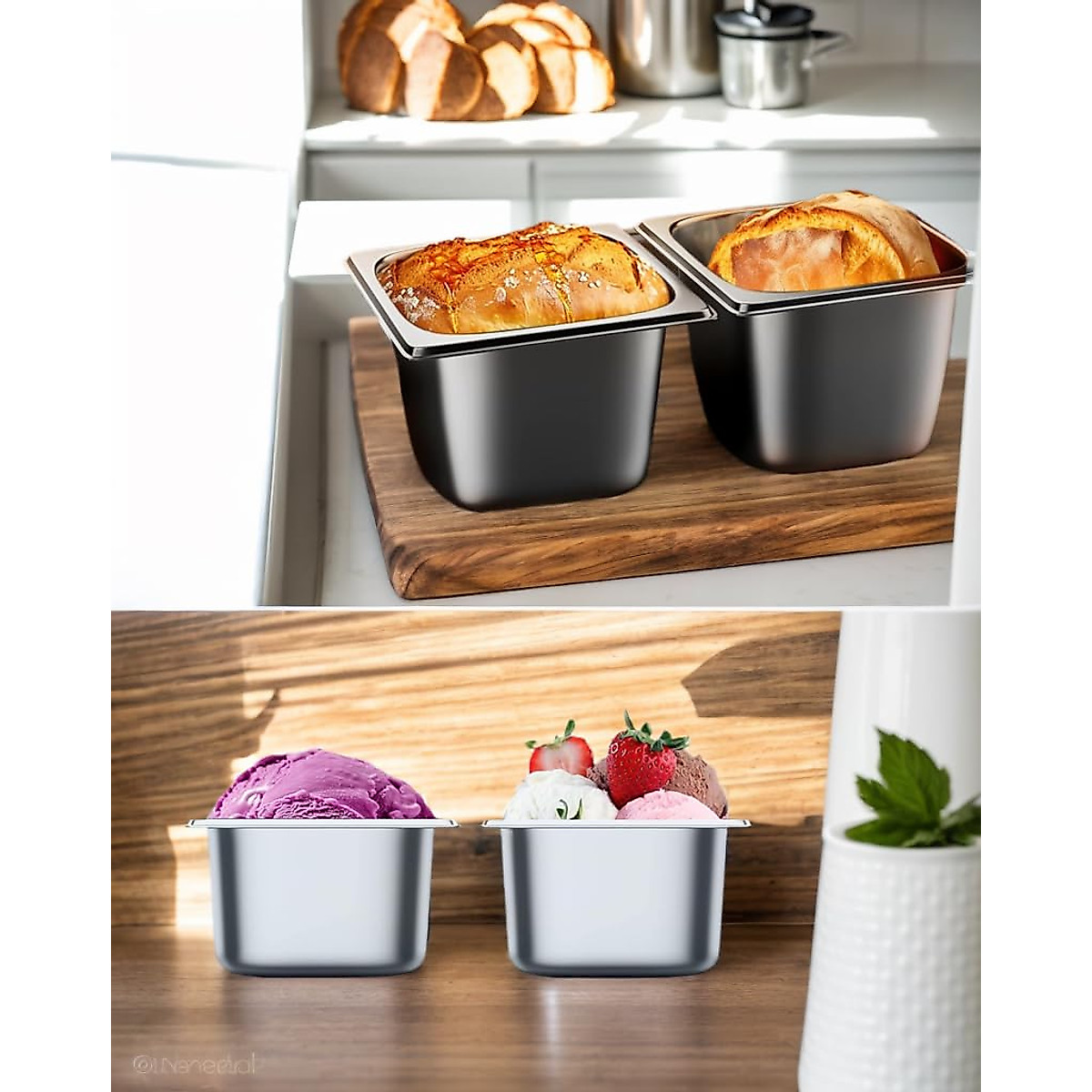 QWAQi 5 Pack Stainless Steel Hotel Pans，1/6 Size，6"" Deep Steam Table Pan，Commercial Food Storage Containers Stackable Metal Steamer Pan for Hotel Restaurant Buffet Party (1/6 Size x 6" Deep)