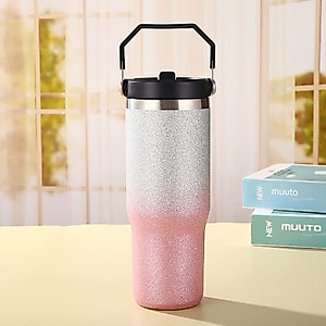 Jayvee 30oz Stainless Steel Tumbler with Straw, Vacuum Insulated Water Bottle for Home, Office or Car, Reusable Cup with Straw Leakproof Flip (Pink)