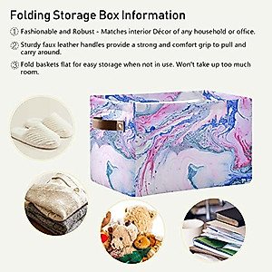 Purple Blue Marble Splash Square Storage Basket Storage Bins Canvas Storage Organizer Closet Shelf Organizer for Home Office, 2 Pc