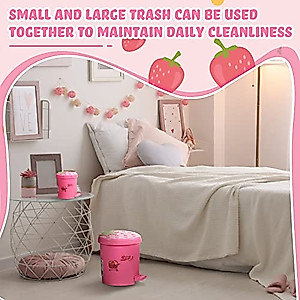 2 Pieces Strawberry Desk Trash Can Cute Trash Can Kawaii Mini Trash Can for Desk Mini Garbage Can Plastic Strawberry Kitchen Waste Bin with Sticker for Car Office Home Bedroom Bathroom Decor (Pink)