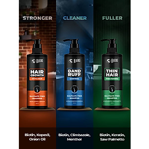 BEARDO Dandruff Control Sulphate Free Shampoo for Men 200 ml | Anti Dandruff Shampoo | Biotin | Climbazole | Menthol | Shampoo for Oily Hair | Reduce Dandruff | Itchy Scalp Treatment - 7 Fl Oz